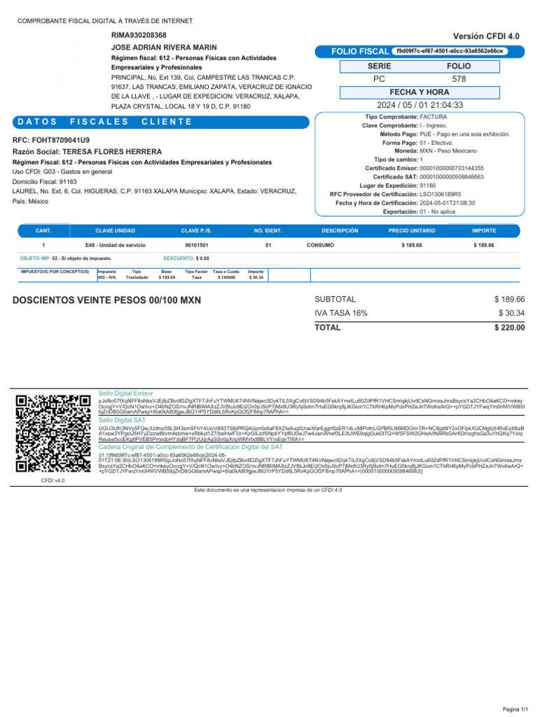 Folio Fiscal: Doscientos Veinte Pesos 00/100 MXN | PDF | Dinero | Economias