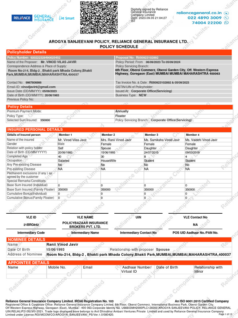 Policy 585884453 3397989518948 | PDF | Insurance | Cheque