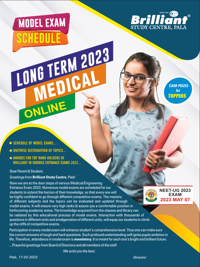 Model Exam Schedule (Long Term 2023 Med) Online | PDF | Chemistry | Botany