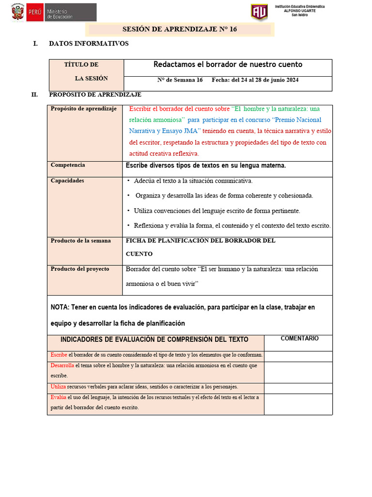 2°FICHA DE APRENDIZAJE SA16 | PDF | Cuentos | Aprendizaje