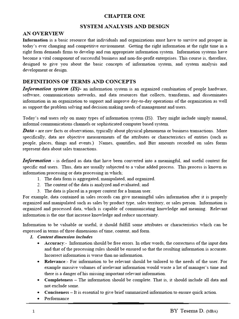 SAD CHAPTER 1-7 To Student | PDF | Information System | System