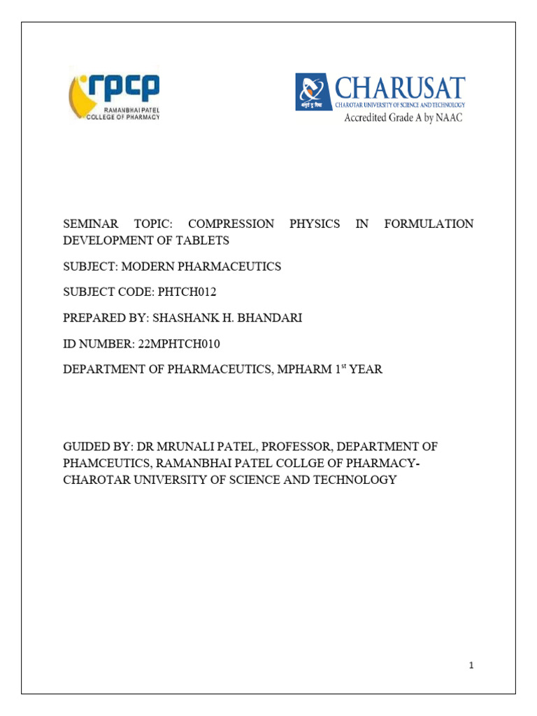 Compression Physics in Tablet Manufacturing Process | PDF | Tablet ...
