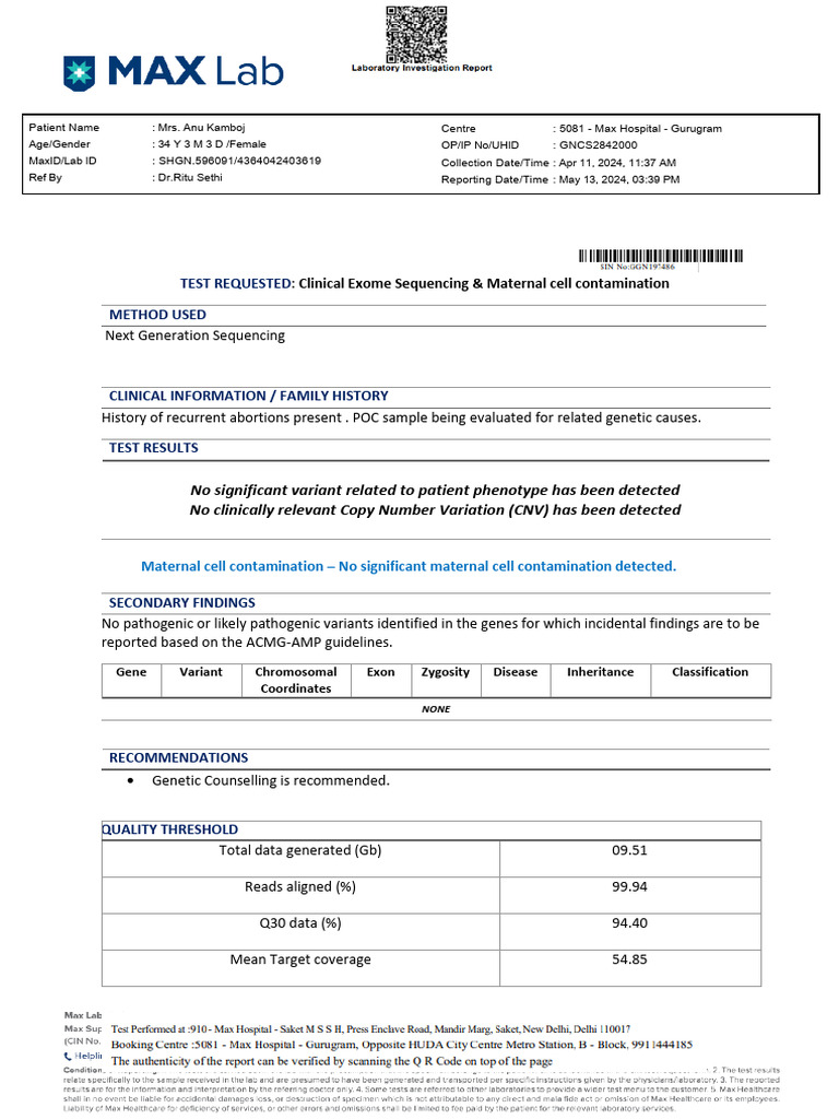 Clinical Exome Sequencing & Maternal Cell Contamination | PDF | Human ...