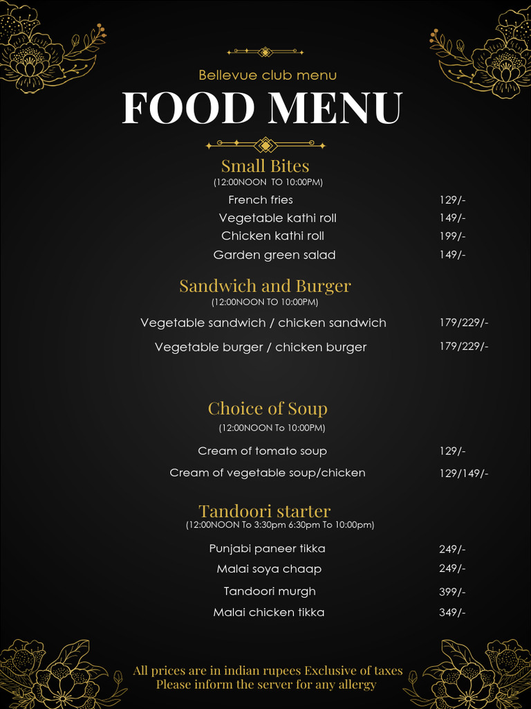 Bellevue Club Menu1 | PDF | Drink | Soup