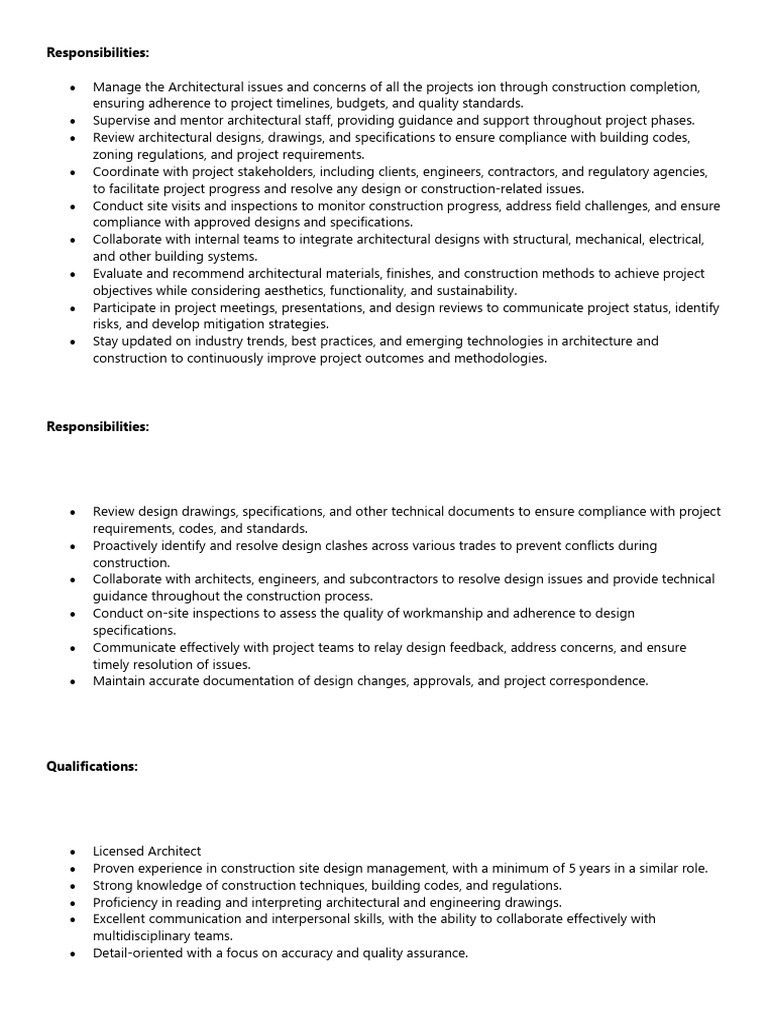 Responsibilities | PDF | Specification (Technical Standard) | Architect