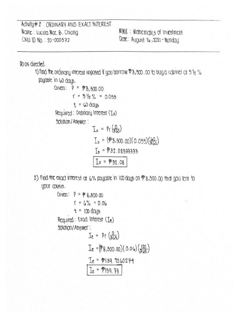 Activity 2. Ordinary and Exact I | PDF