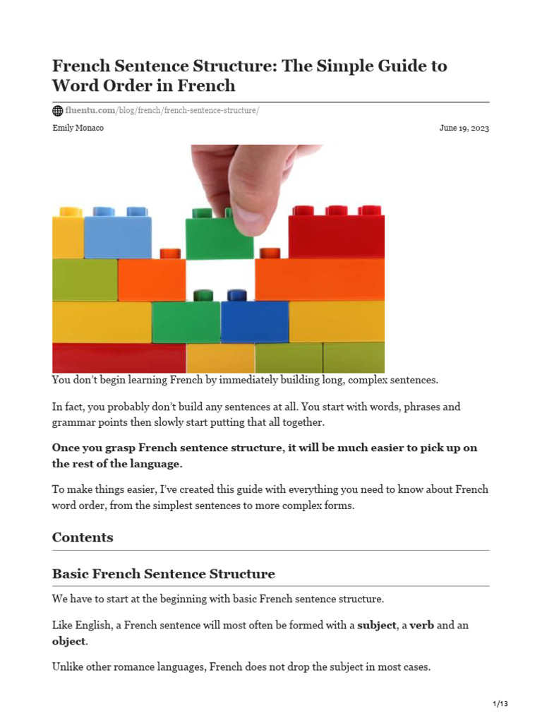 French Sentence Structure | PDF | Verb | Adverb