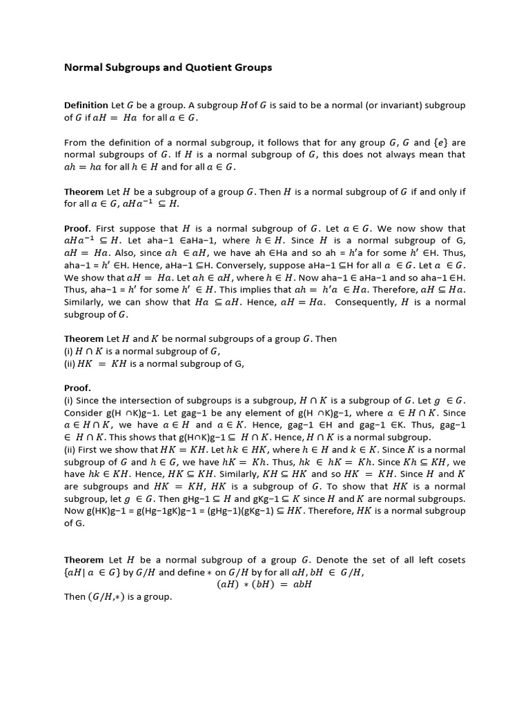 Normal Subgroups and Quotient Groups | PDF | Group (Mathematics) | Mathematical Physics