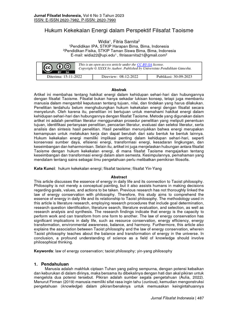 Jurnal Hukum Kekekalan Energi Dalam Perspektif Filsafat Taoisme | PDF