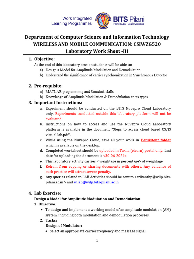 Lab Worksheet 3 | PDF | Detector (Radio) | Modulation