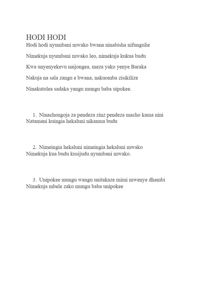 Hodi Hodi Nyumbani | PDF