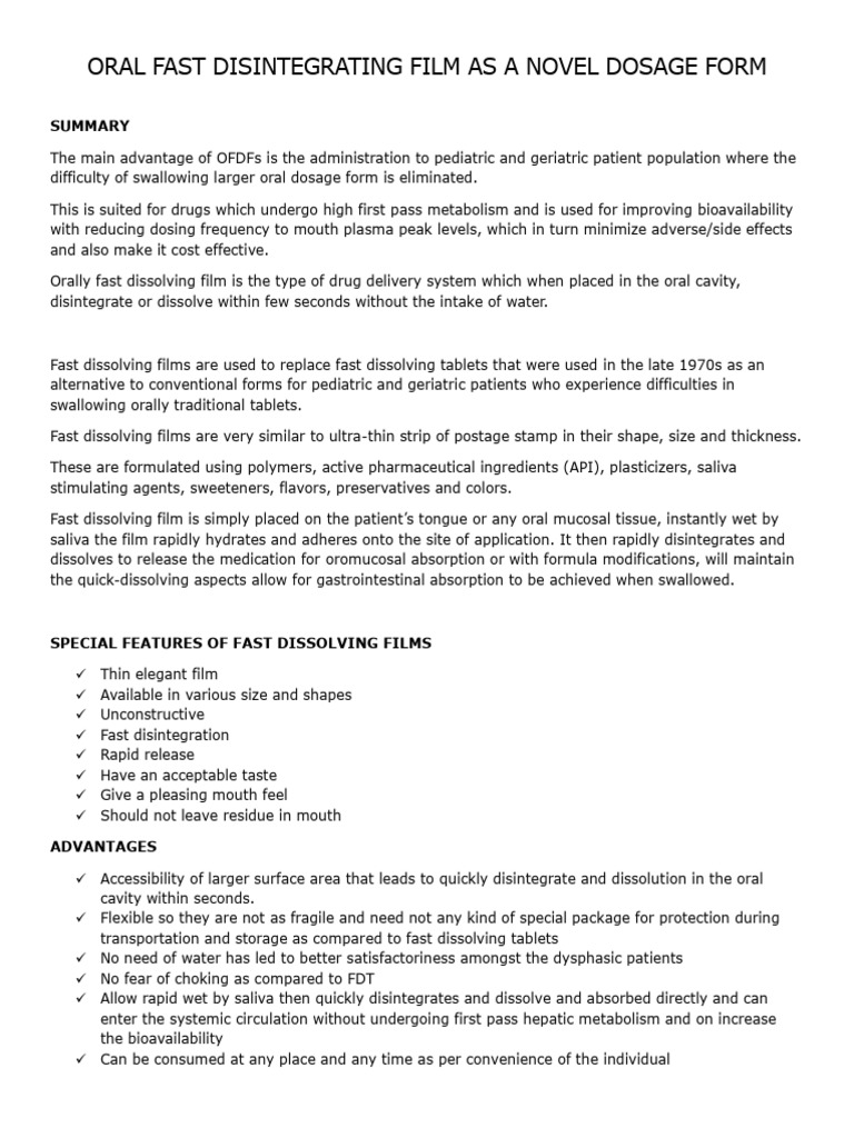 ORAL FAST DISINTEGRATING FILM AS A NOVEL DOSAGE FORM-Geopro's Mac Mini ...