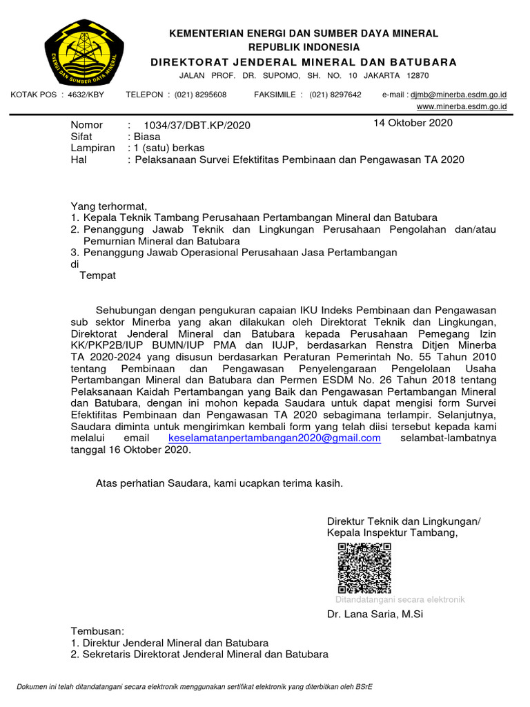 Pelaksanaan Survei Efektifitas Pembinaan Dan Pengawasan TA 2020 (KTT, PTL & PJO) | PDF