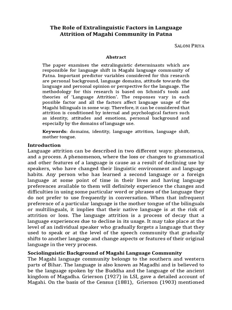 The Role of Extralinguistic Factors in Language | PDF | First Language | Linguistics