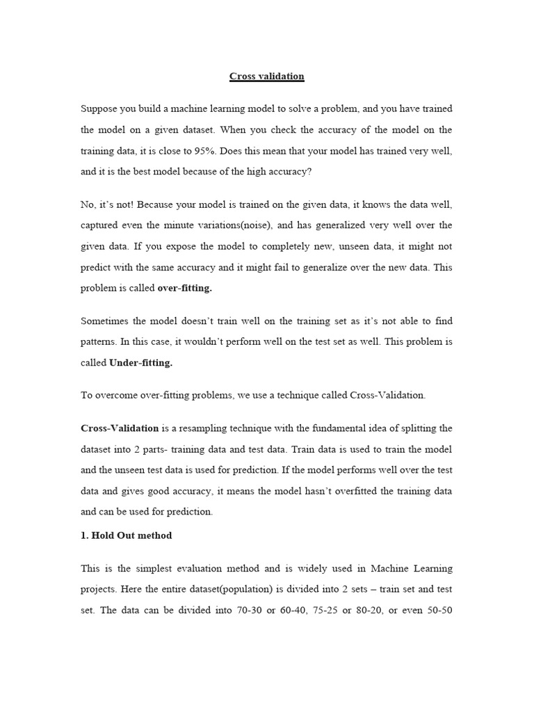 Cross Validation In Ml Pdf Cross Validation Statistics Machine Learning