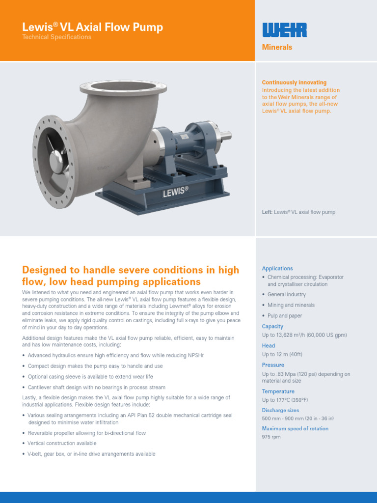 lewis-vl-axial-flow-spec-sheet-final | Download Free PDF | Pump | Mechanical Engineering
