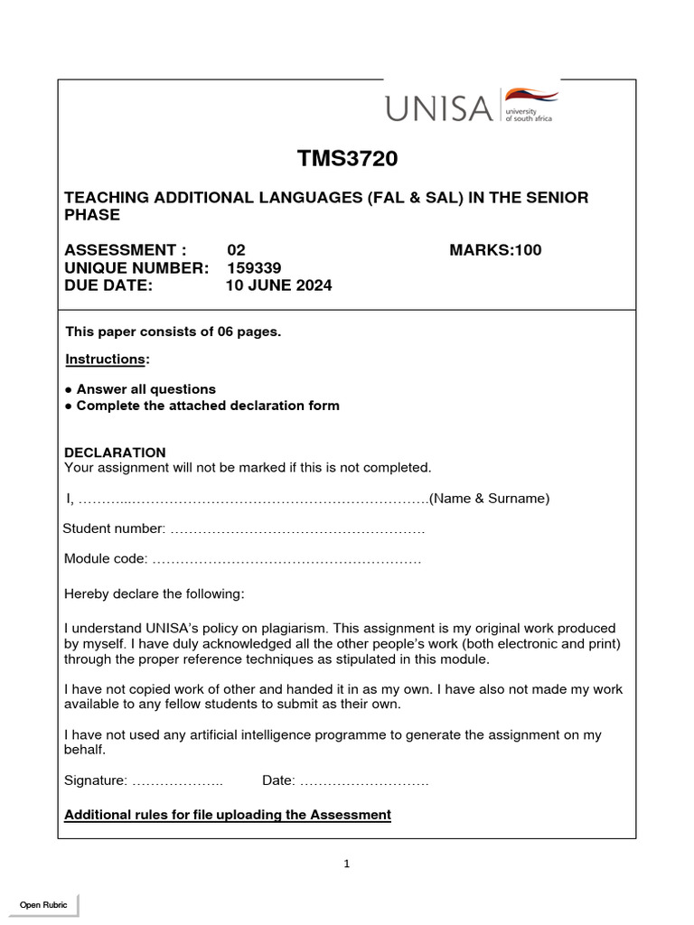 2024 TMS3720 ASSESSMENT 02 - Upload | PDF | Plagiarism | Academic Integrity