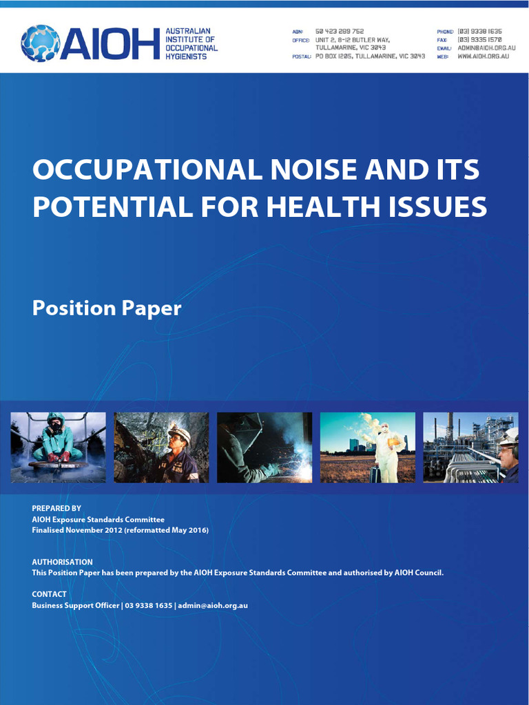 AIOH Position Paper Occupational Noise and Its Potential For Health Issues | PDF | Noise ...