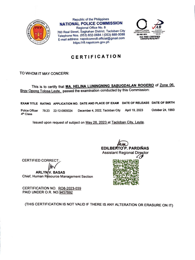 NAPOLCOM Eligibility (4th&3rd Class) | PDF