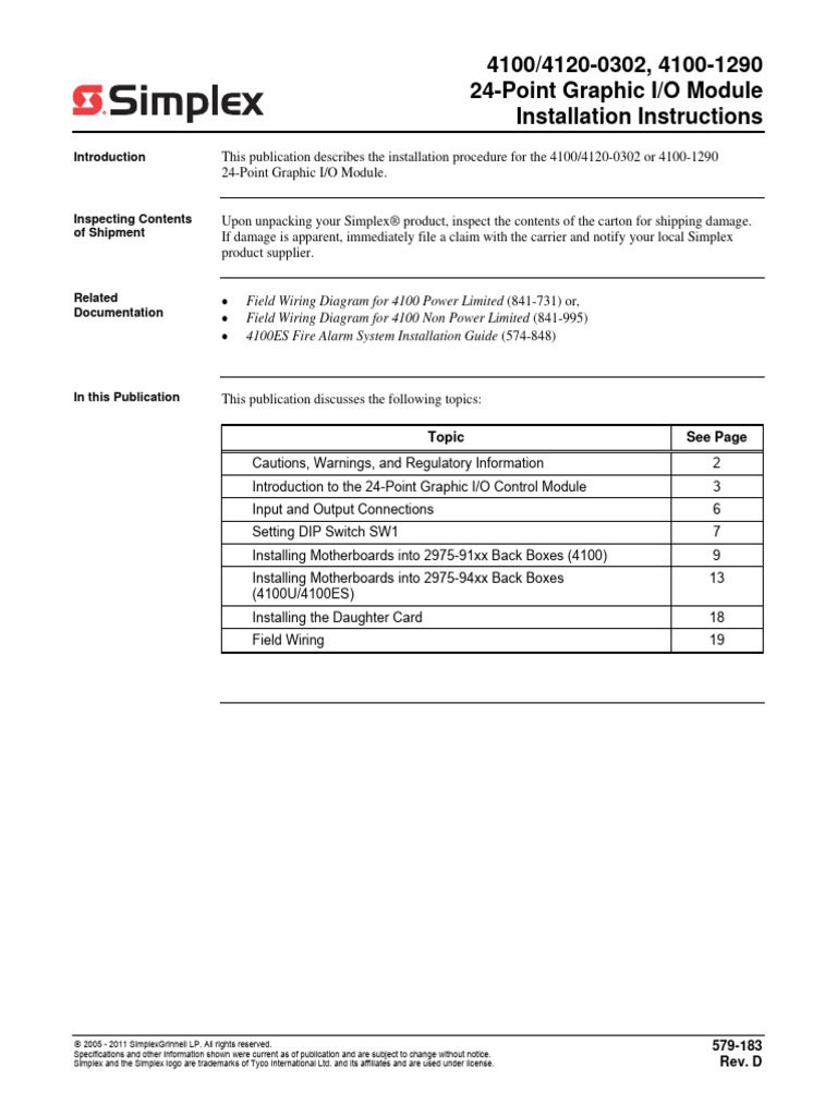 Simplex Install Instructions 4100 1290 24 Point Graphic IO Module | PDF ...