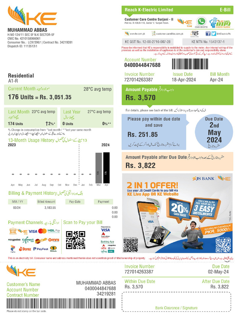 April 2024 Electricity Bill Summary | PDF | Fee | Electric Power