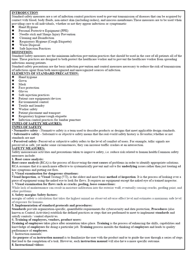 Essential Standard Safety Measures Guide | PDF | Infection | Safety