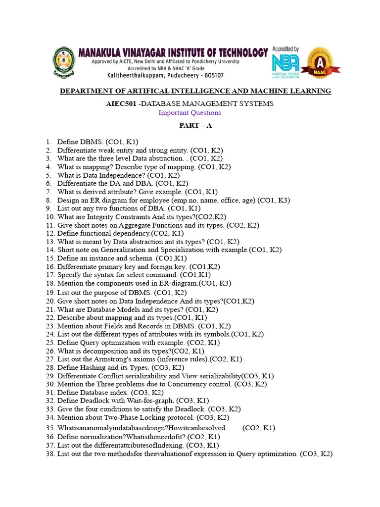 DBMS Important Questions Unitwise | PDF | Databases | Data
