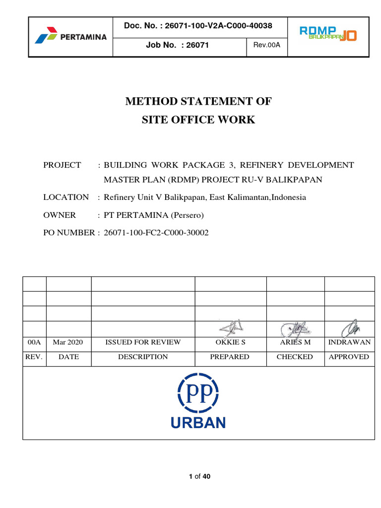 26071-100-V2A-C000-40038 Site Office Works Method Statement | PDF ...
