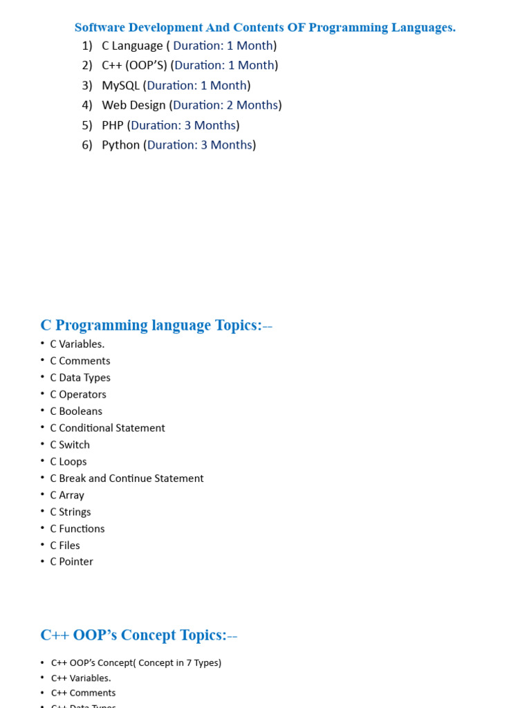 Software Development and Contents of Programming Languages | PDF