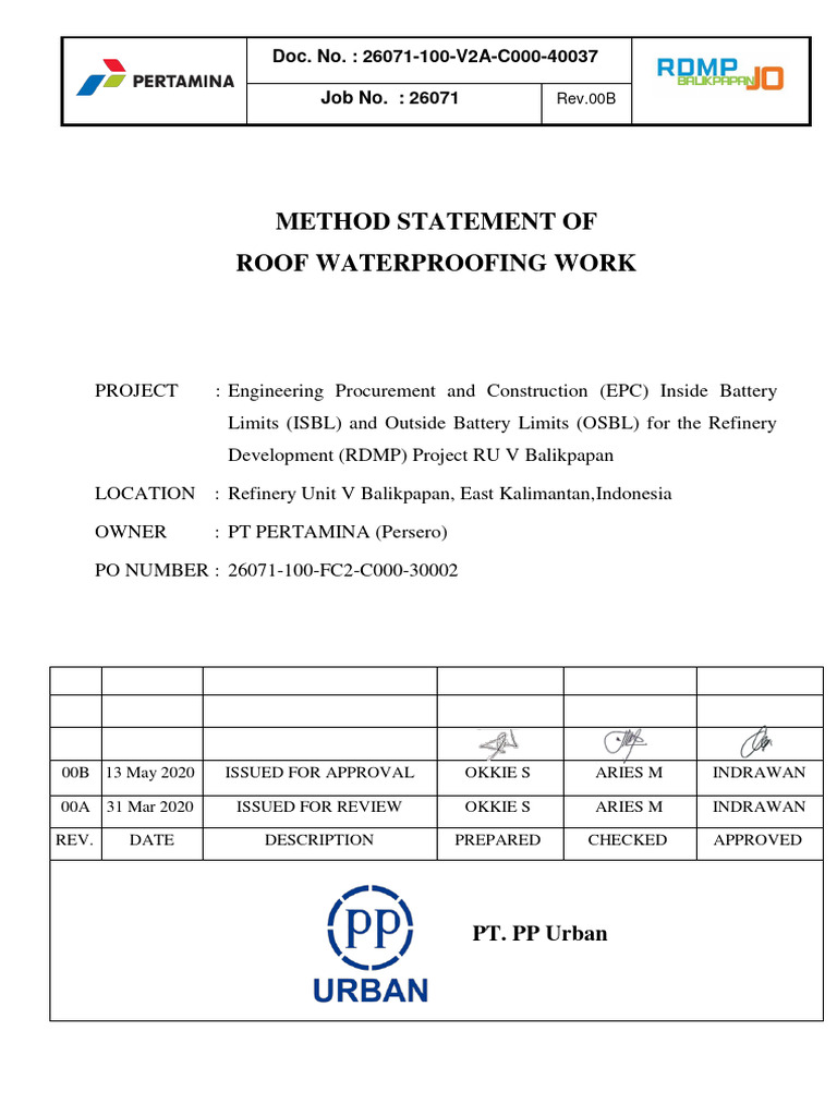Roof Waterproofing Method Statement | PDF | Concrete | Roof