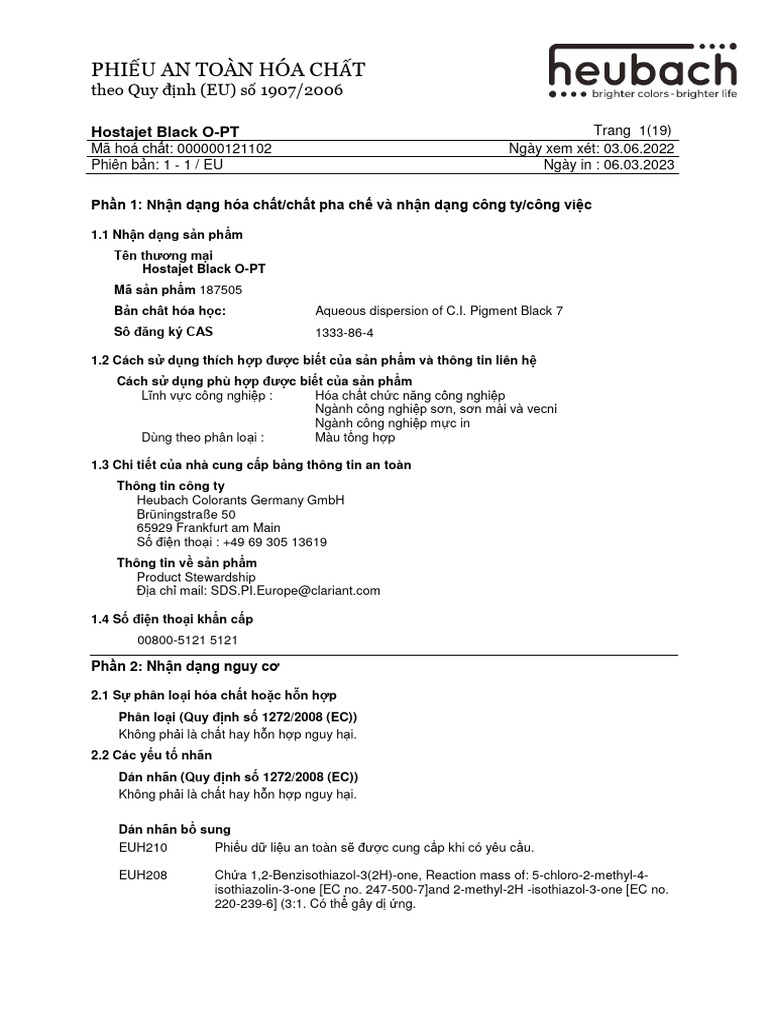 Heubach SDS Hostajet Black O-PT European Community Vietnamese | PDF