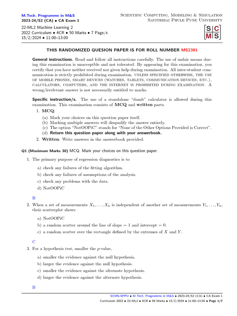 MS2301 | PDF | Errors And Residuals | Regression Analysis
