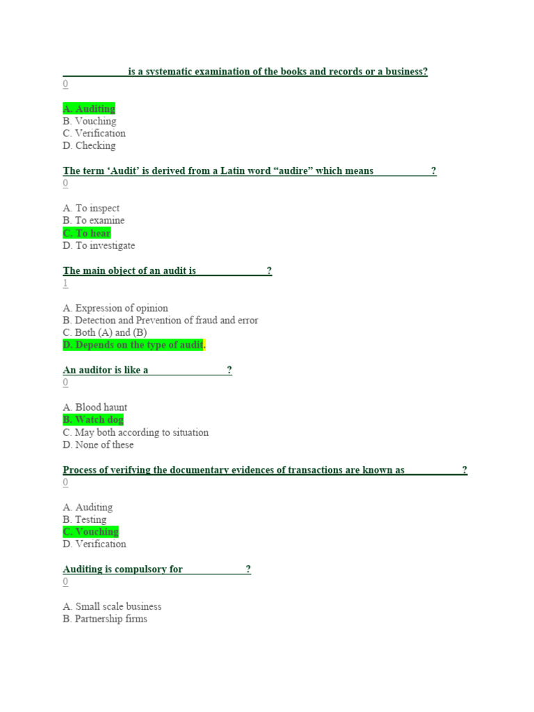 Audit Mcqs | PDF | Audit | Internal Control