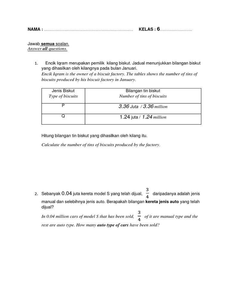 Latihan MATH Y6b | PDF