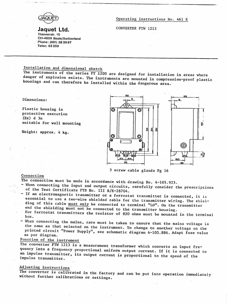 Jaquet FT2000 FTW 1213 1223 1293 Datasheet e | PDF