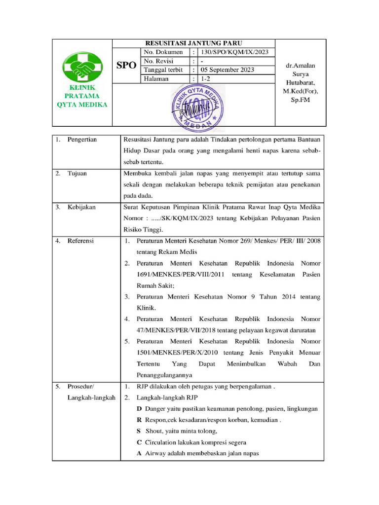 Sop Resusitasi Jantung Paru | PDF