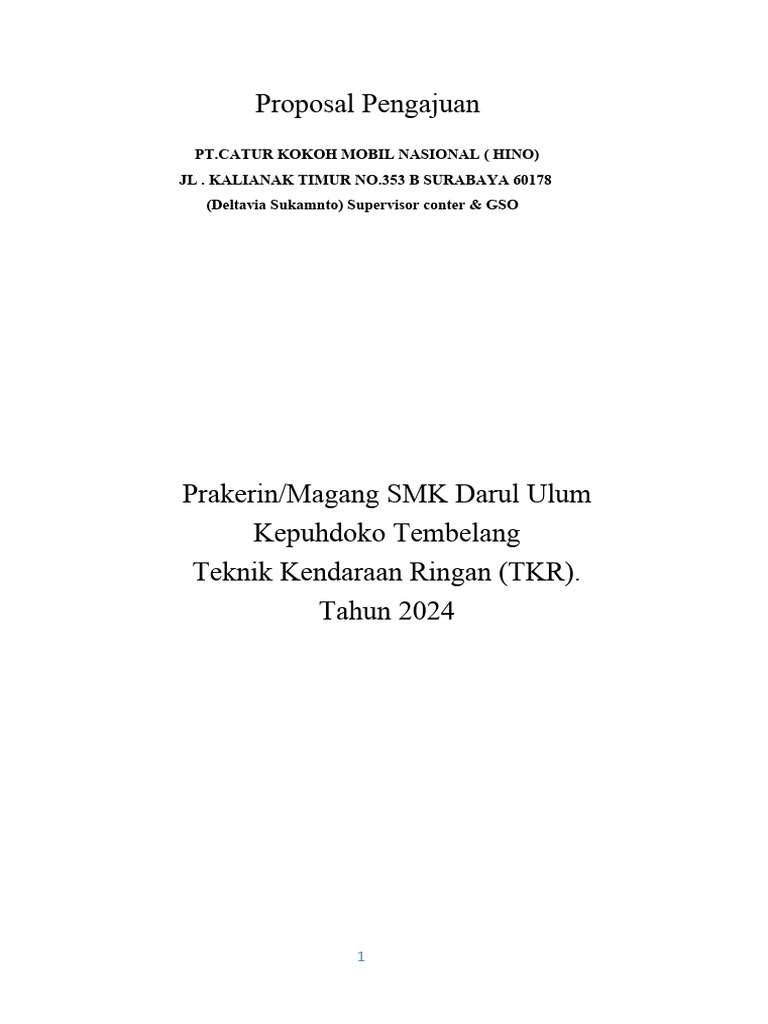 PROPOSAL MAGANG TKR Baru A B | PDF