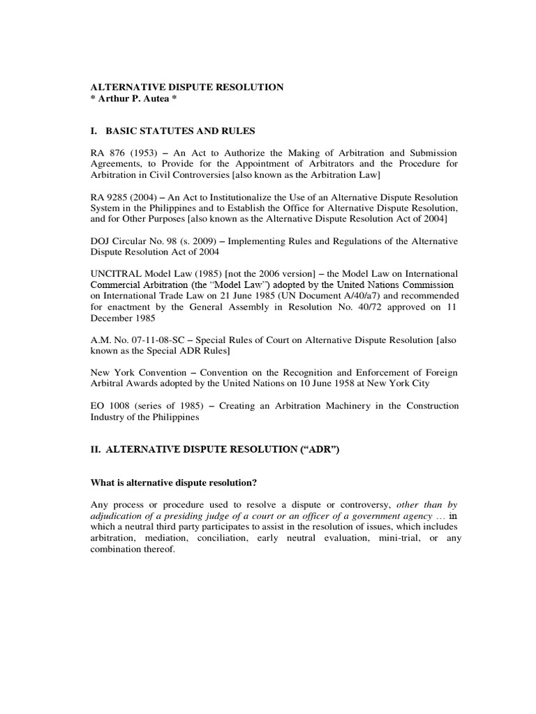 Philippine Alternative Dispute Resolution Guide | PDF | Alternative Dispute Resolution | Arbitration