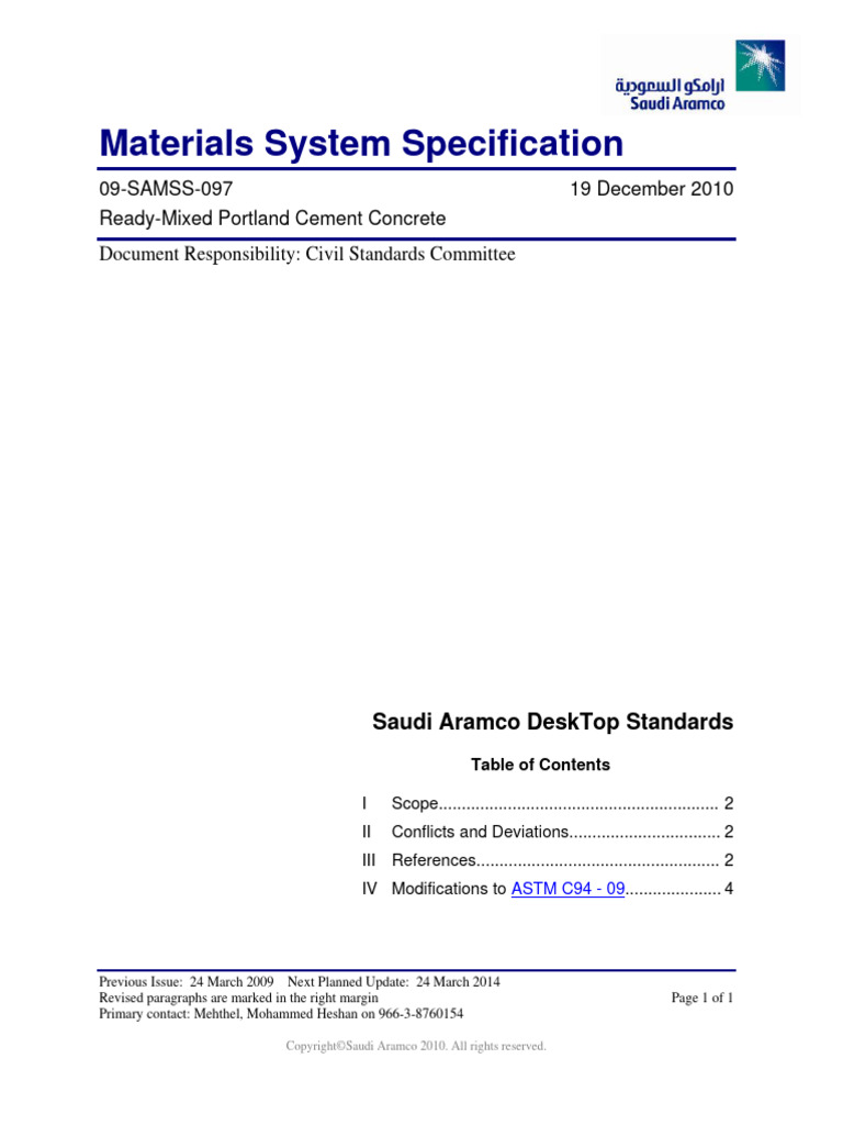 Aramco Asphalt & Concrete QA - 09-SAMSS-097 | PDF | Concrete | Cement