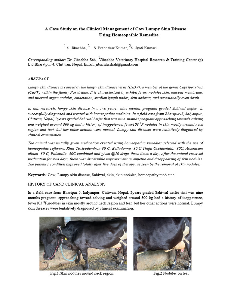A Case Study on the Clinical Management of Cow Lumpy Skin Disease Using ...