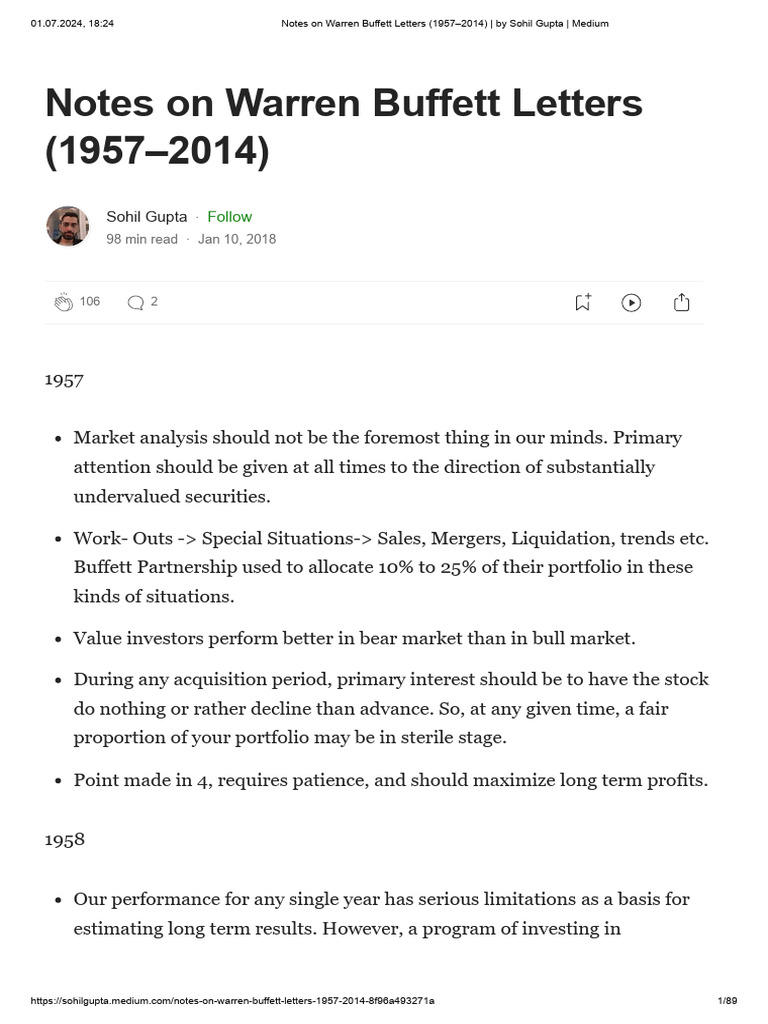 Insights from Buffett's Letters (1957-2014) | PDF | Investing ...
