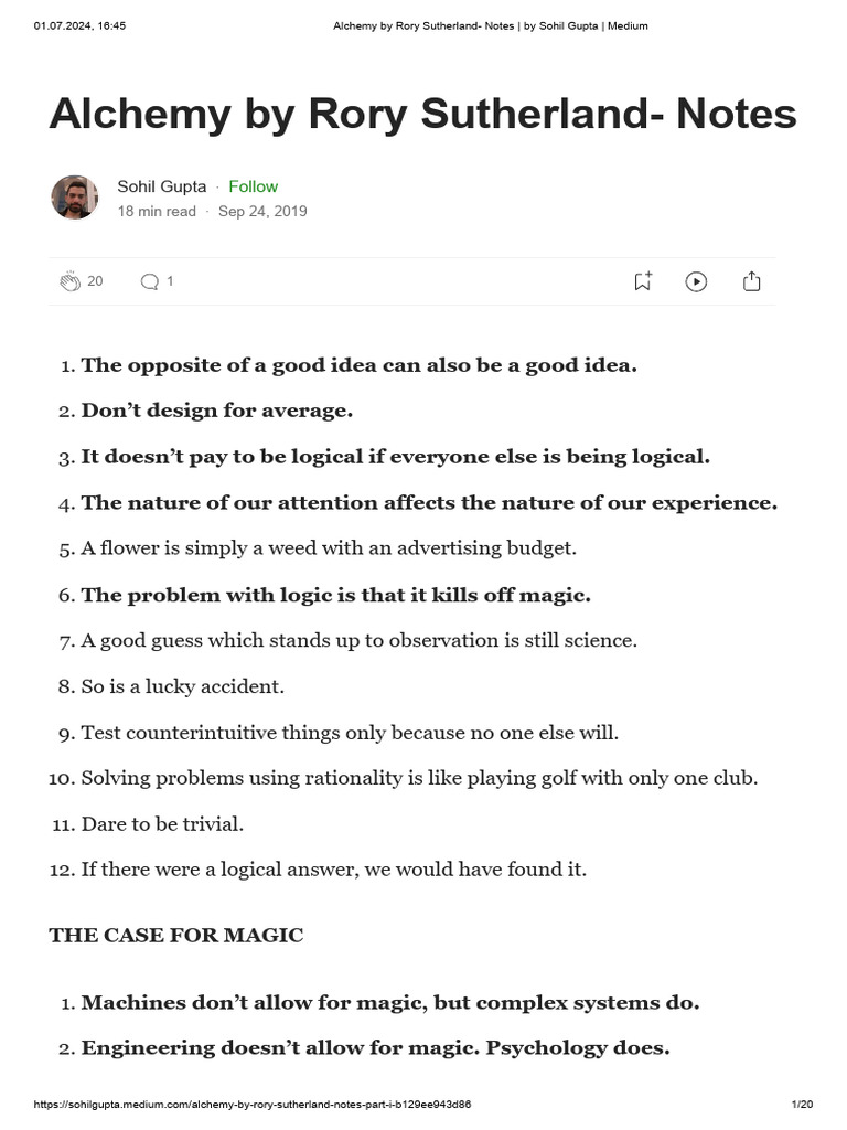 Alchemy by Rory Sutherland - Notes - by Sohil Gupta - Medium | PDF ...