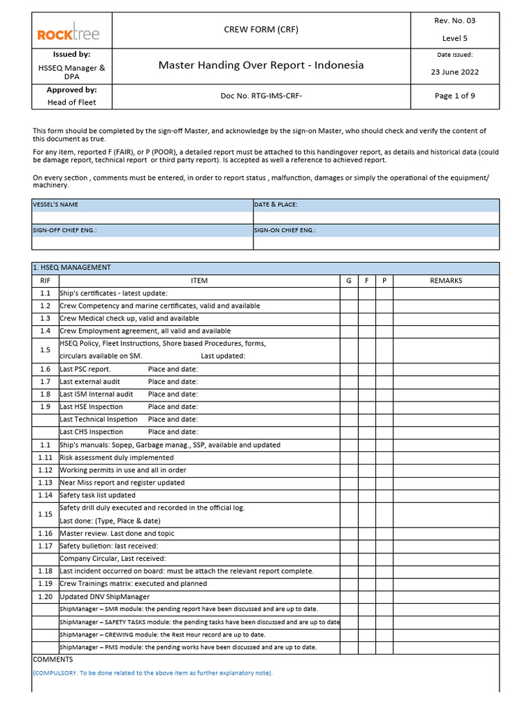 Master Handing Over Report - Indonesia | PDF