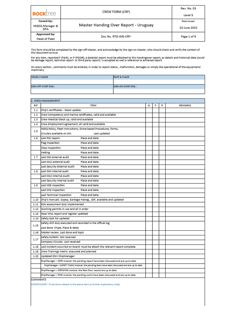 Master Handing Over Report - Uruguay | PDF | Water Transport