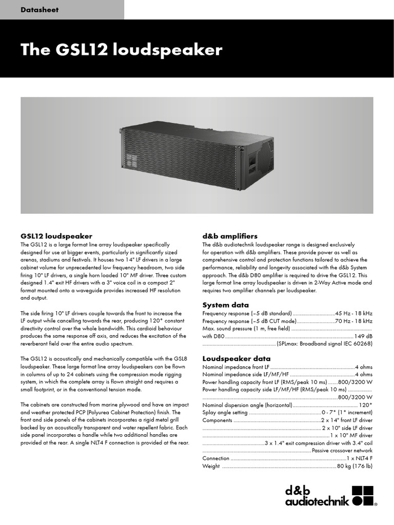 Dbaudio Datasheet gsl12 en | PDF | Loudspeaker | Telecommunications ...