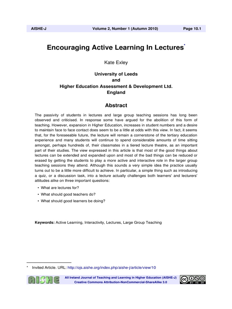 Encouraging Active Learning in Lectures | PDF | Lecture | Learning