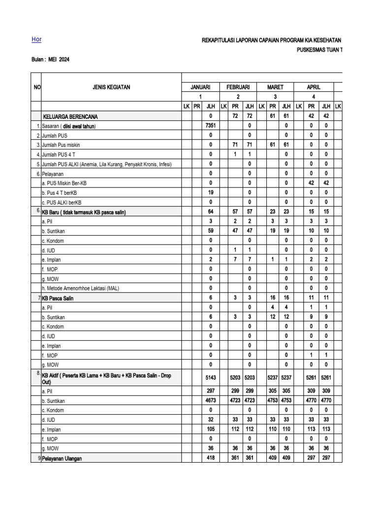 Laporan Bulanan KB MEI 2024 | PDF