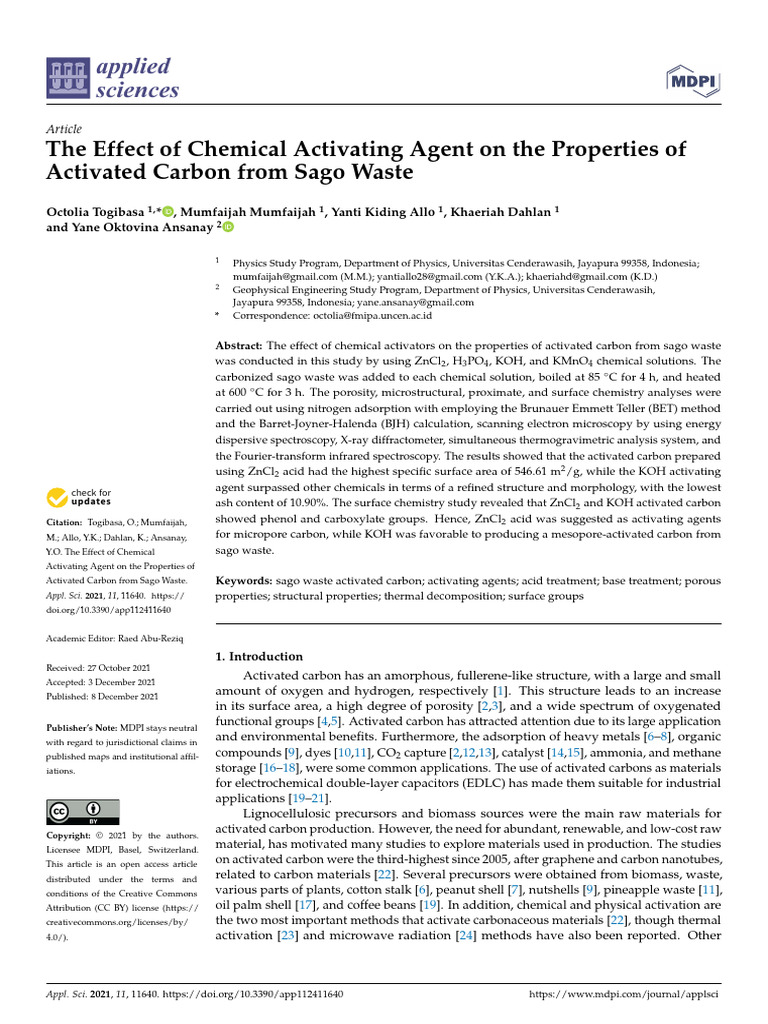 The Effect of Chemical Activating Agent On The Properties of | PDF ...
