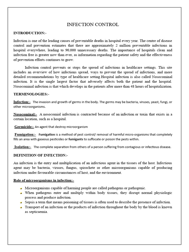 INFECTION CONTROL CONTENT | PDF | Infection | Hospital Acquired Infection