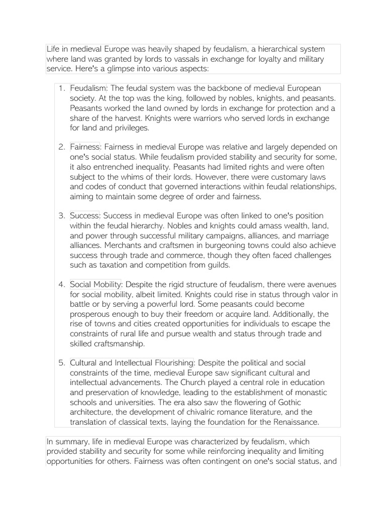 Life in Medieval Europe | PDF | Feudalism | Middle Ages
